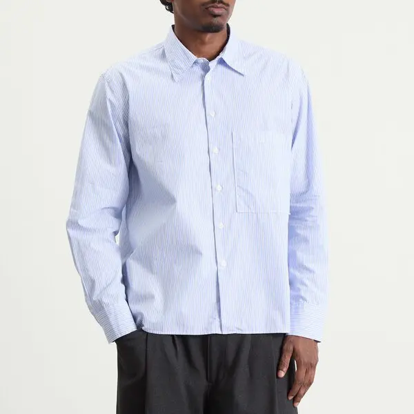 Universal Works Office Stripe Square Pocket Shirt