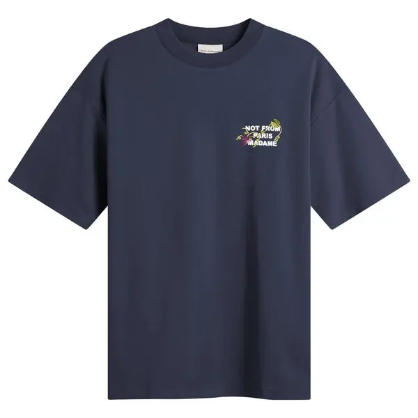 Drole De Monsieur Vine Embroidered Slogan T-shirt - Navy