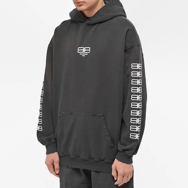 Balenciaga Embroidered Sleeve Bb Logo Popover Hoody
