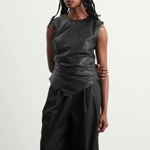 RÓHE Sleeveless Draped Leather Top