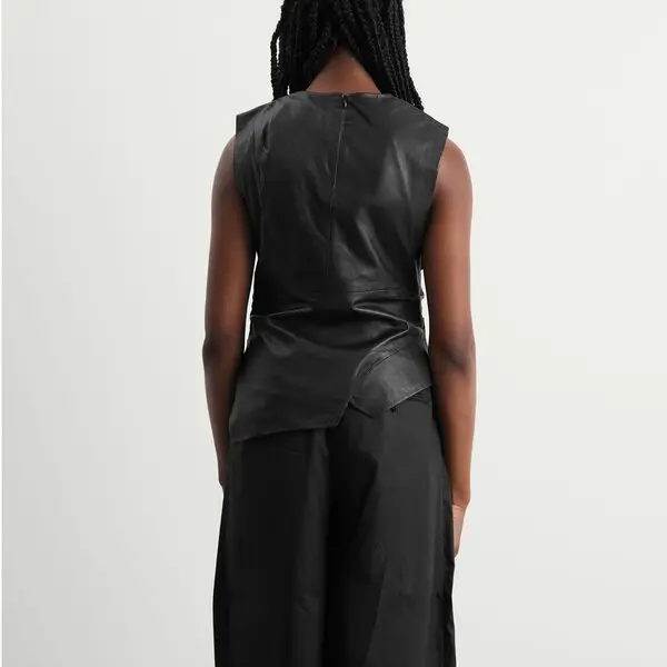 RÓHE Sleeveless Draped Leather Top