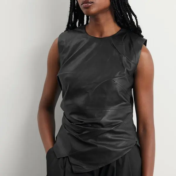 RÓHE Sleeveless Draped Leather Top
