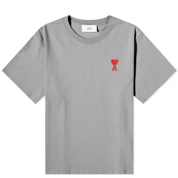 AMI Paris Tonal De Coeur T-shirt - Heather Grey/red
