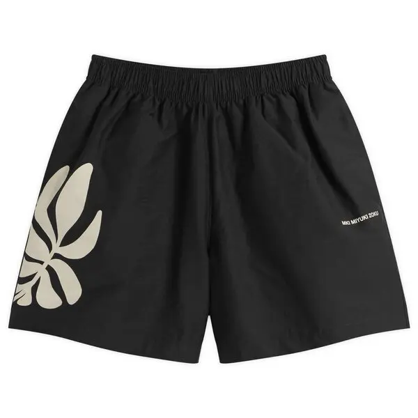 MKI MIYUKI ZOKU Presented Botanical Print Wide Leg Shorts - Black