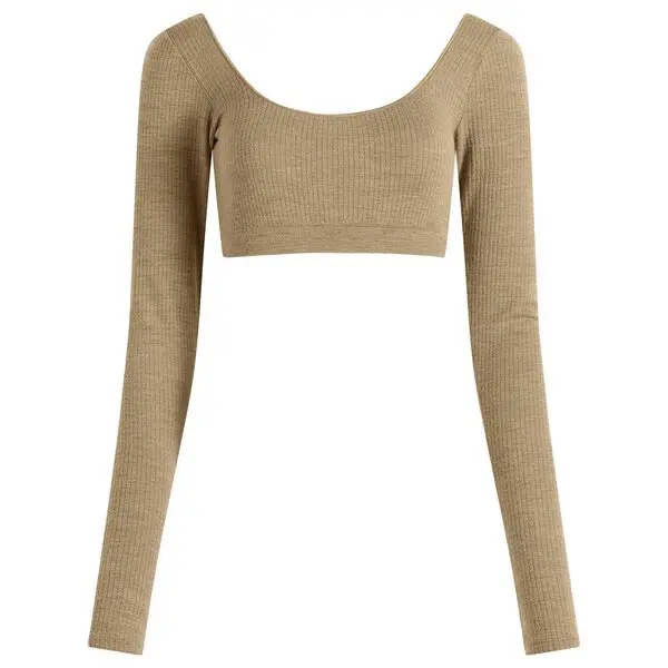 SKIMS Seamless Sheer Wool Long Sleeve Crop Top - Sienna