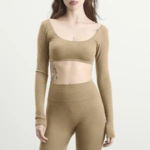 SKIMS Seamless Sheer Wool Long Sleeve Crop Top
