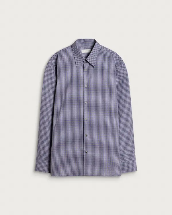 Dries Van Noten Croom Micro Check Cotton Shirt - Navy