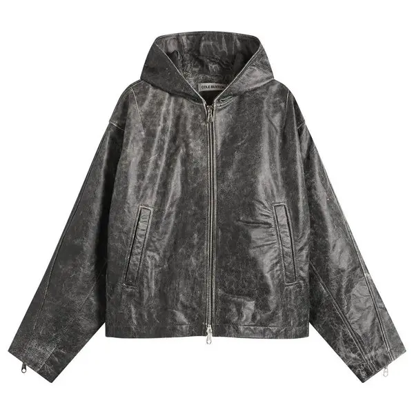 COLE BUXTON Cb Hooded Leather Jacket - Black
