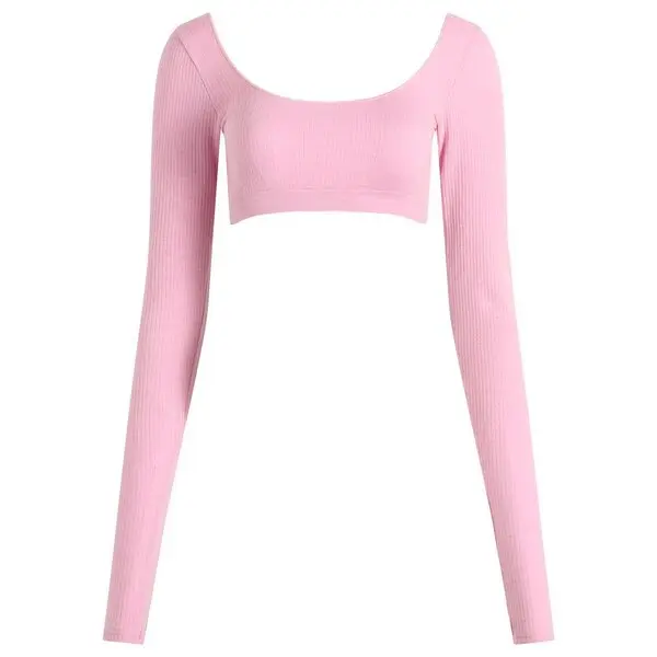 SKIMS Seamless Sheer Wool Long Sleeve Crop Top - Halite