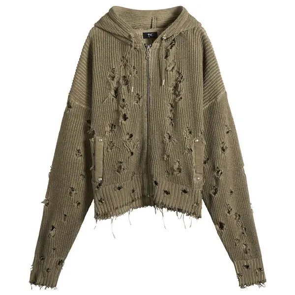 THUG CLUB Distressed Knitted Hoodie