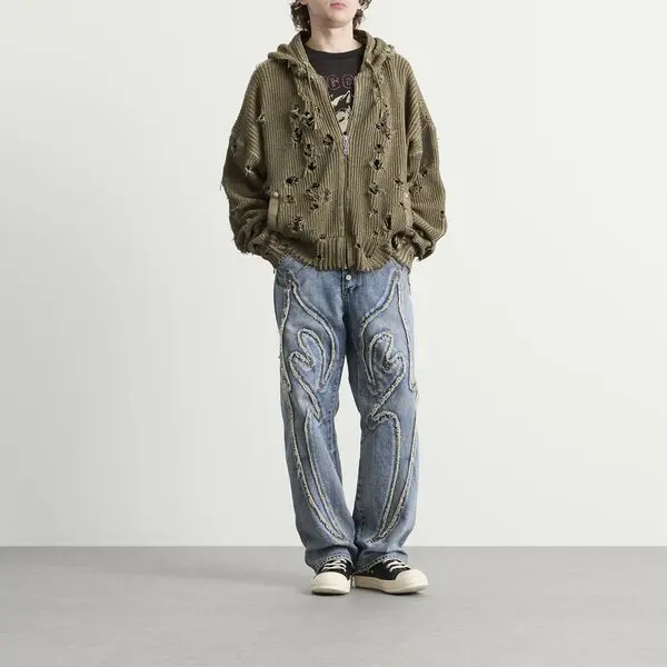 THUG CLUB Distressed Knitted Hoodie