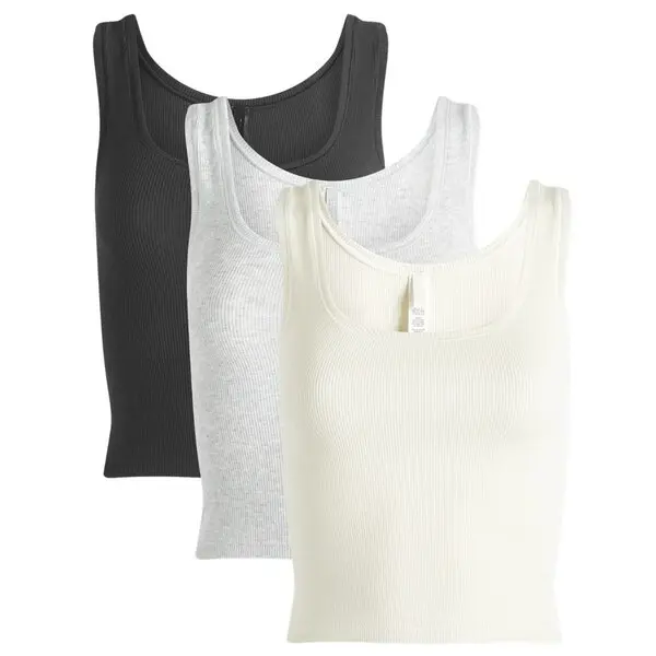SKIMS Cotton Rib Tank 3 Pack Bundle - Bone Multi
