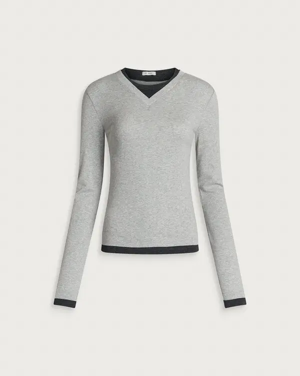ST. AGNI Organic Cotton V-neck Long Sleeve Top - Grey Marle