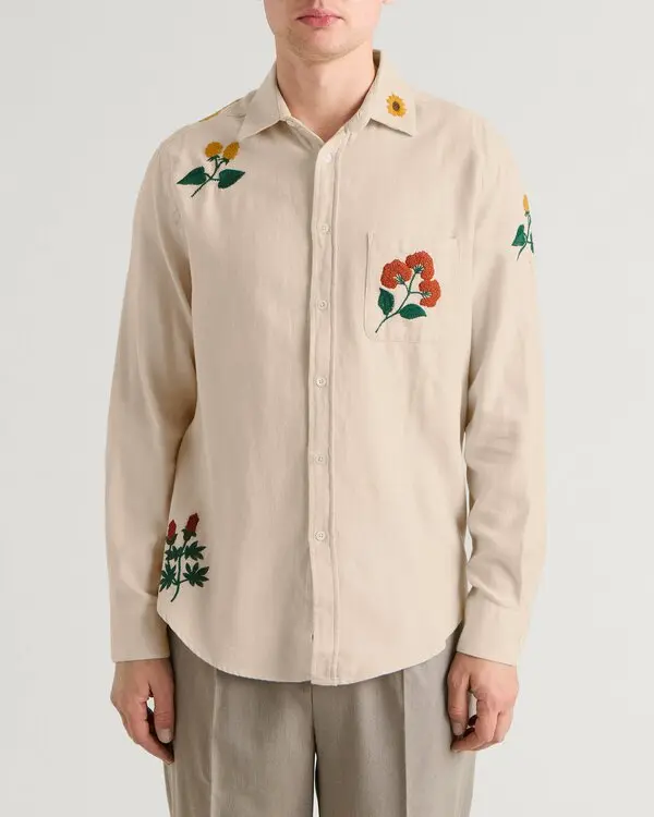 Portuguese Flannel Flower Embroidery Flannel Shirt