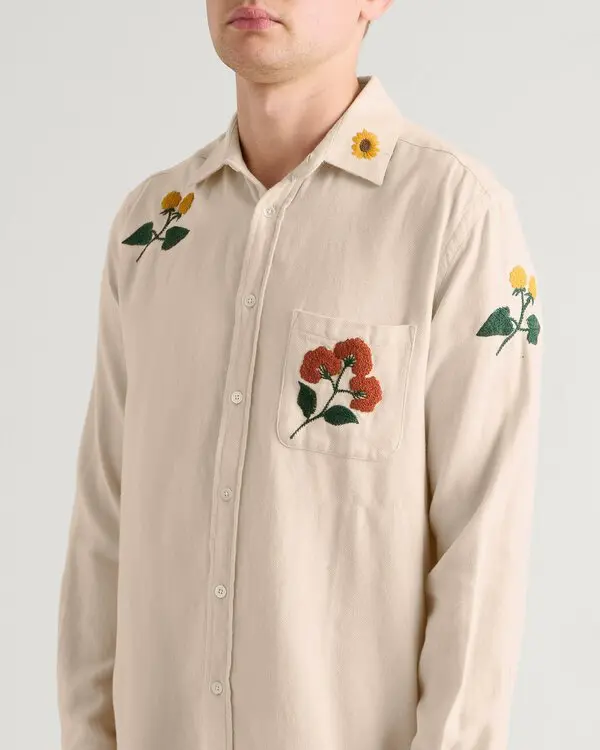 Portuguese Flannel Flower Embroidery Flannel Shirt