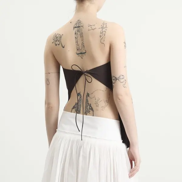 ST. AGNI Strapless Rouleau Tie Top