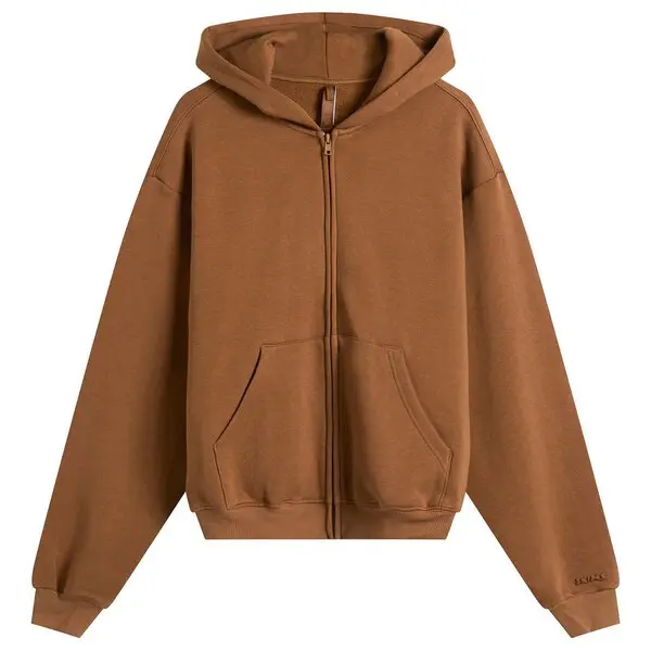 SKIMS Cotton Fleece Classic Zip Up Hoodie - Bison