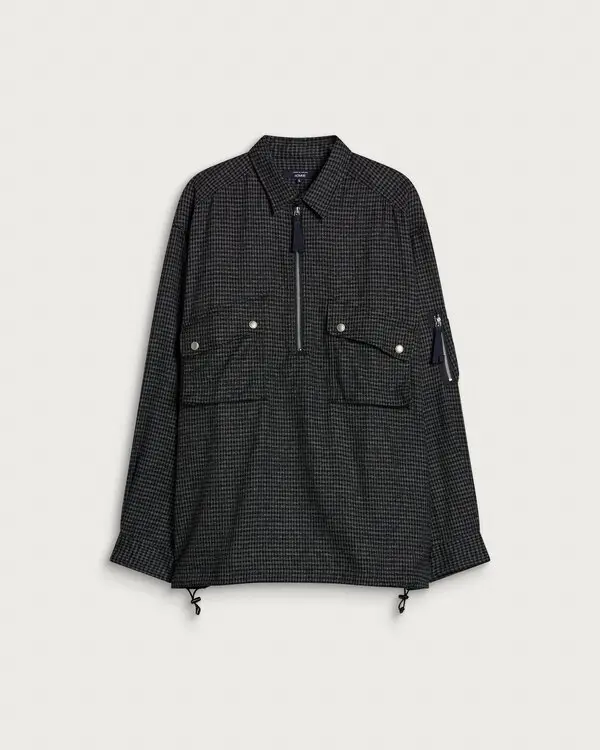 Comme Des Garçons Half Zip Micro Gingham Shirt - Navy