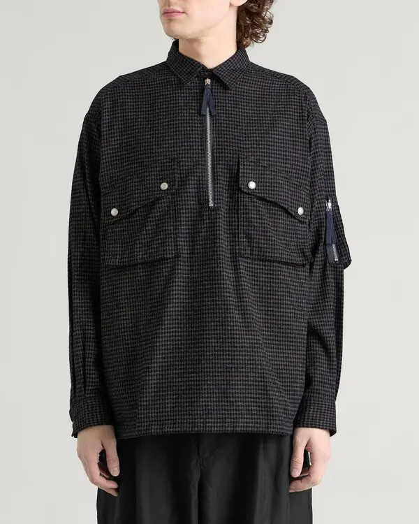 Comme Des Garçons Half Zip Micro Gingham Shirt
