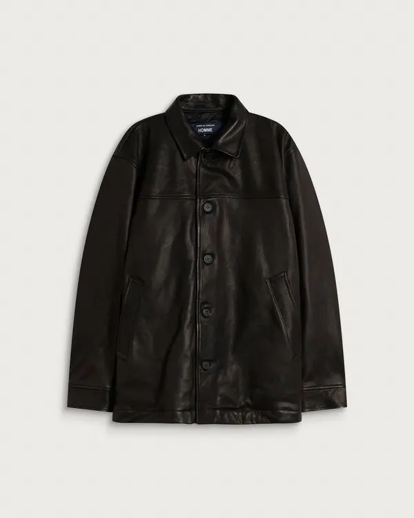 Comme Des Garçons Oil Deer Leather Car Coat Jacket - Black