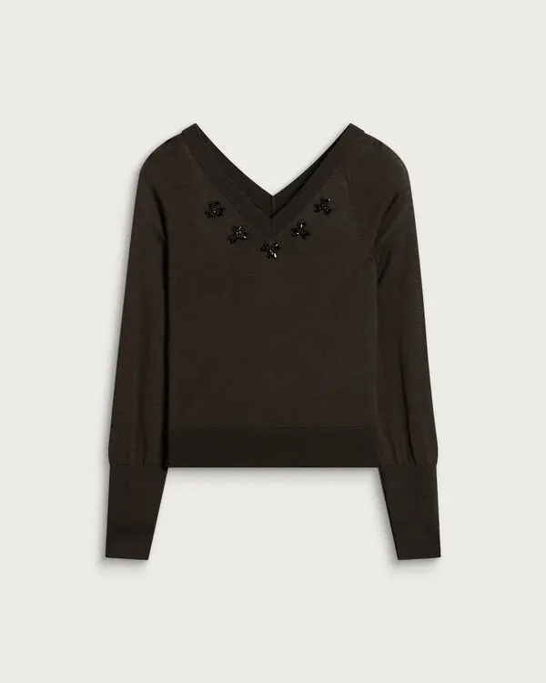 Simone Rocha Merino Silk Double V-neck Jumper - Moss/jet