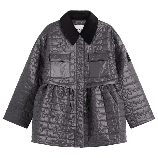 GANNI Shiny Quilt Midi Jacket - Phantom