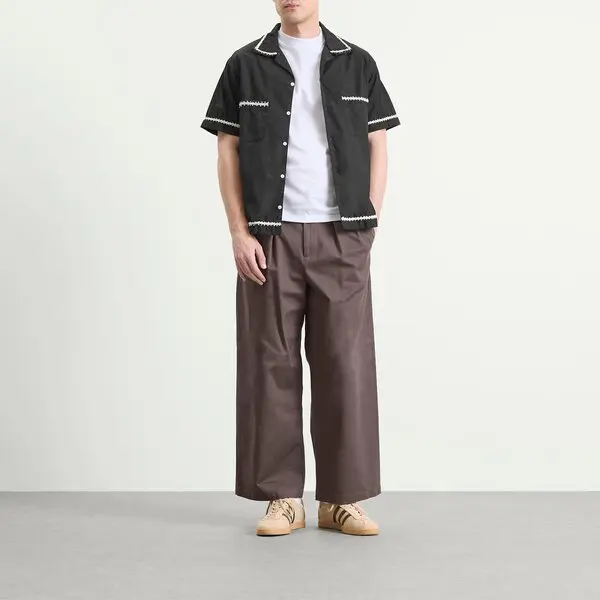 NOMARHYTHM TEXTILE Trim Embroidery Open Collar Shirt