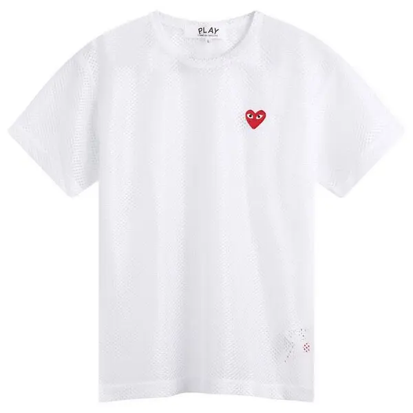 Play Comme Des Garcon Mesh T-shirt Red Emblem - White