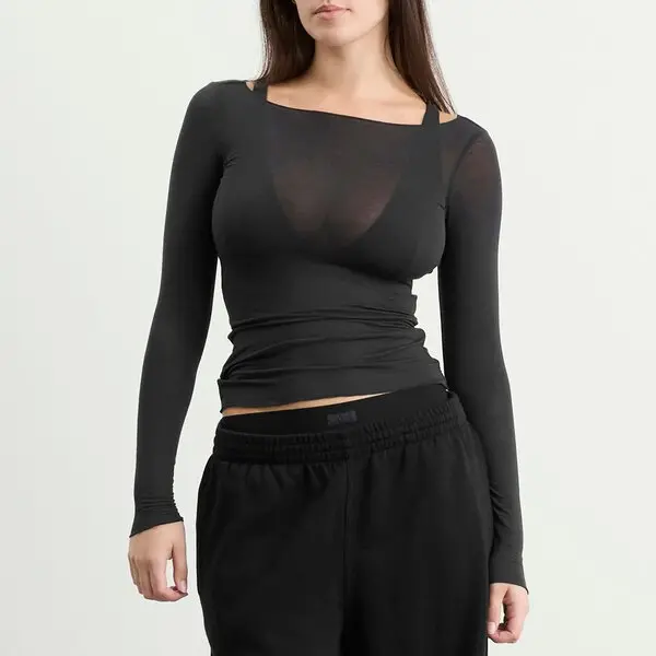 SKIMS Sheer Modal Long Sleeve Wide Neck Top
