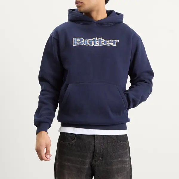 BUTTER GOODS Plaid Logo Applique Hoodie