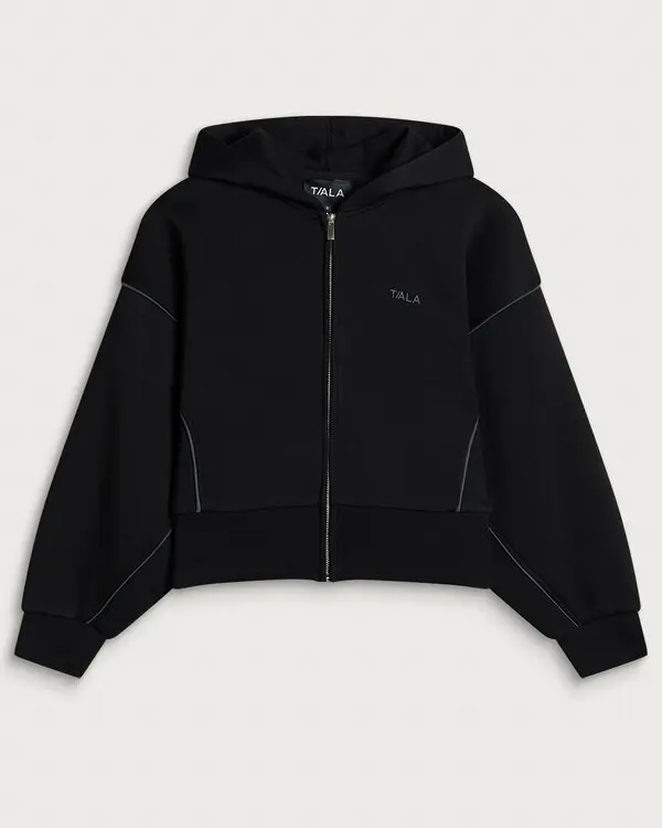 TALA Piped Cocoon Zip Through Hoodie - Black
