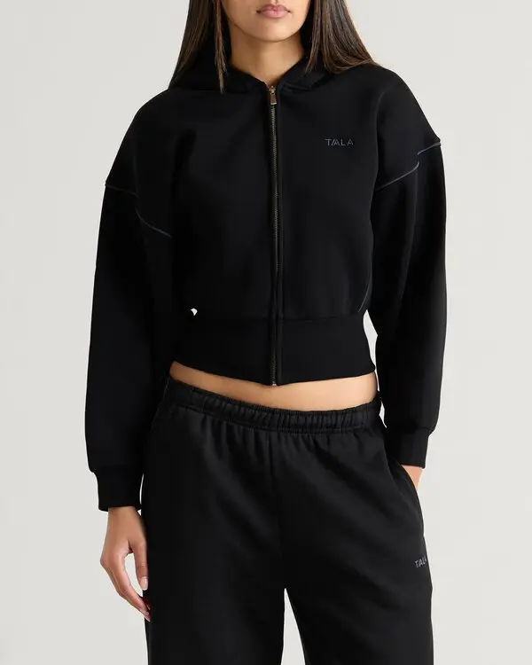 TALA Piped Cocoon Zip Through Hoodie - Black