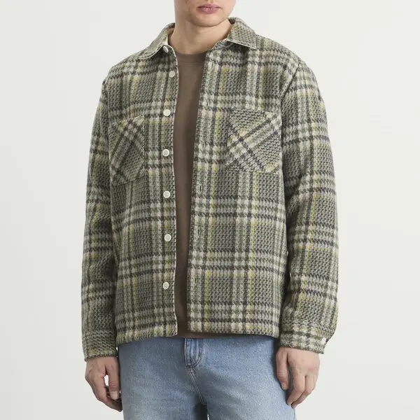 WAX LONDON Whiting Check Wool Blend Overshirt