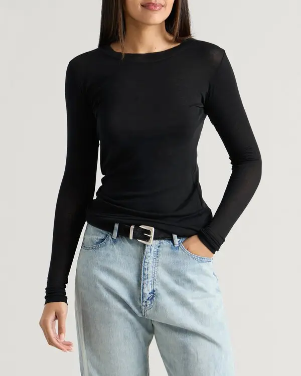 Auralee Sheer Rib Long Sleeve Top