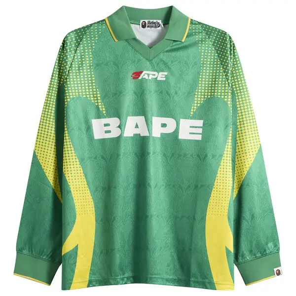 A BATHING APE Flame Monogram Long Sleeve Football Jersey