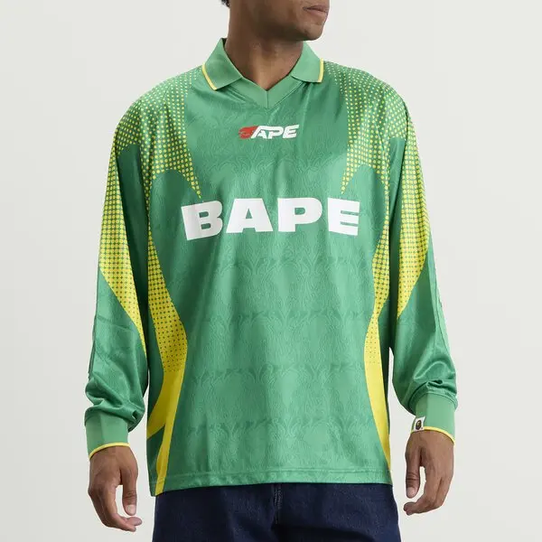 A BATHING APE Flame Monogram Long Sleeve Football Jersey