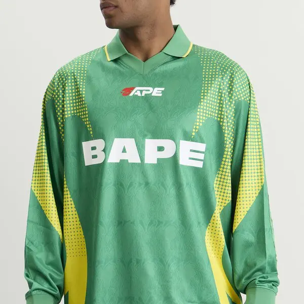 A BATHING APE Flame Monogram Long Sleeve Football Jersey