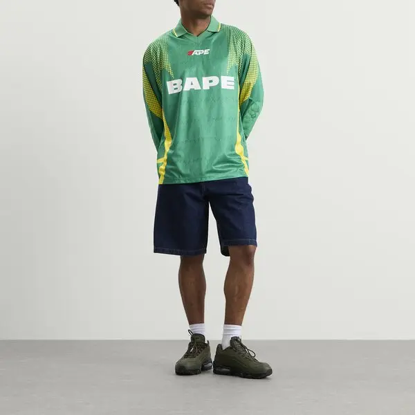 A BATHING APE Flame Monogram Long Sleeve Football Jersey