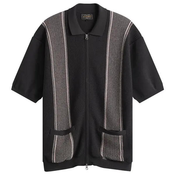 BEAMS Stripe Zip Knit Polo