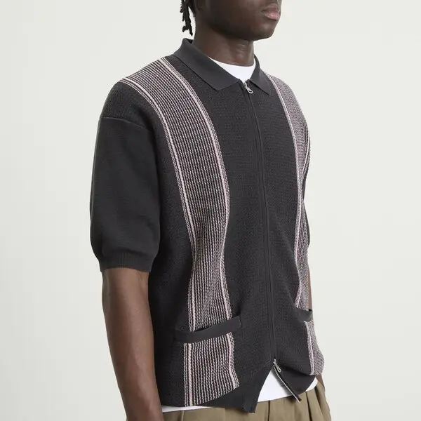 BEAMS Stripe Zip Knit Polo