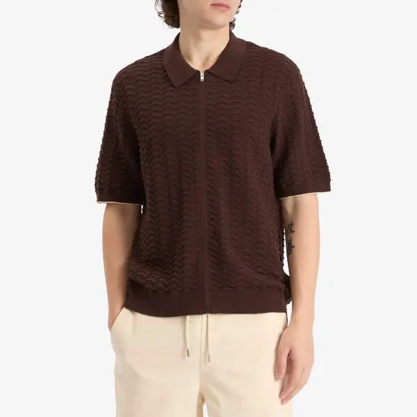 Nn07 Gustav Pointelle Stitch Zip Polo