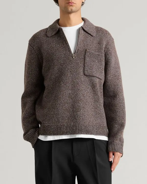 WAX LONDON Alpha Zip Space Dye Long Sleeve Polo
