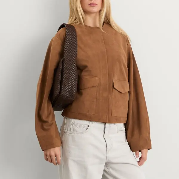 ST. AGNI Suede Utility Cocoon Bomber Jacket