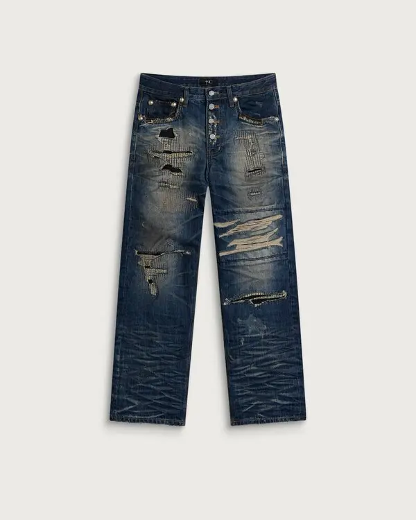 THUG CLUB Skull Stitch Ripped Denim Pants