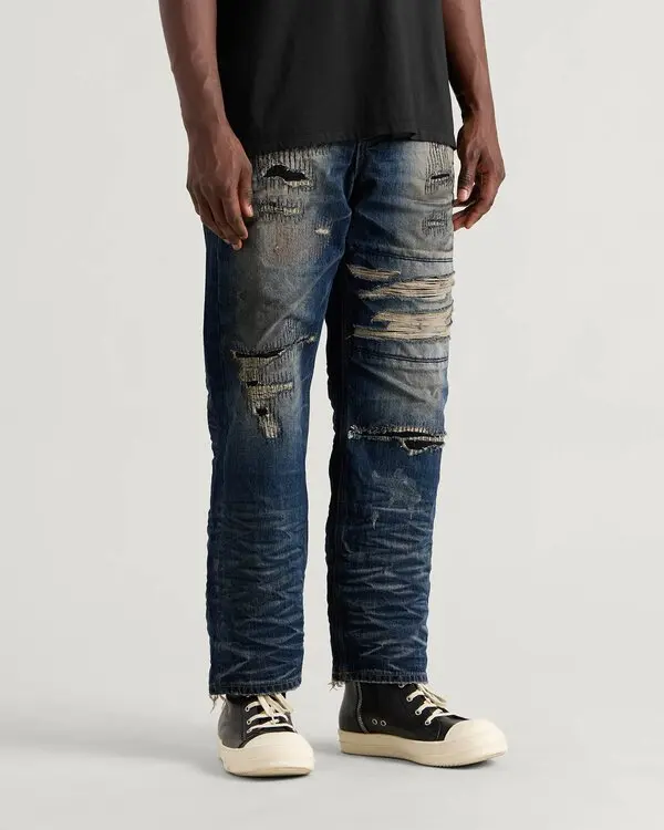 THUG CLUB Skull Stitch Ripped Denim Pants