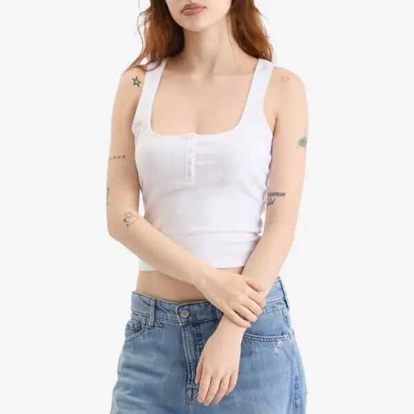 Good American Pointelle Henley Tank Top