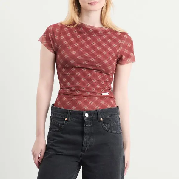 HOUSE OF SUNNY Retro Check Mesh Top | Polyester/elastane/mesh | End Clothing