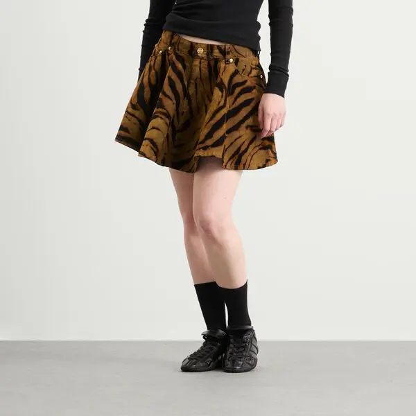 GANNI Printed Flock Denim Mini Skirt