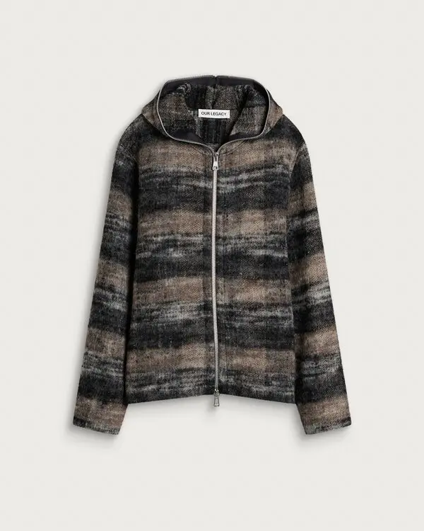 Our Legacy Woods Check Lofty Wool Full Zip Hood - Night
