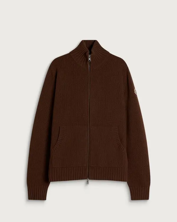 Moncler Zip Through Ribbed Jumper - Brown